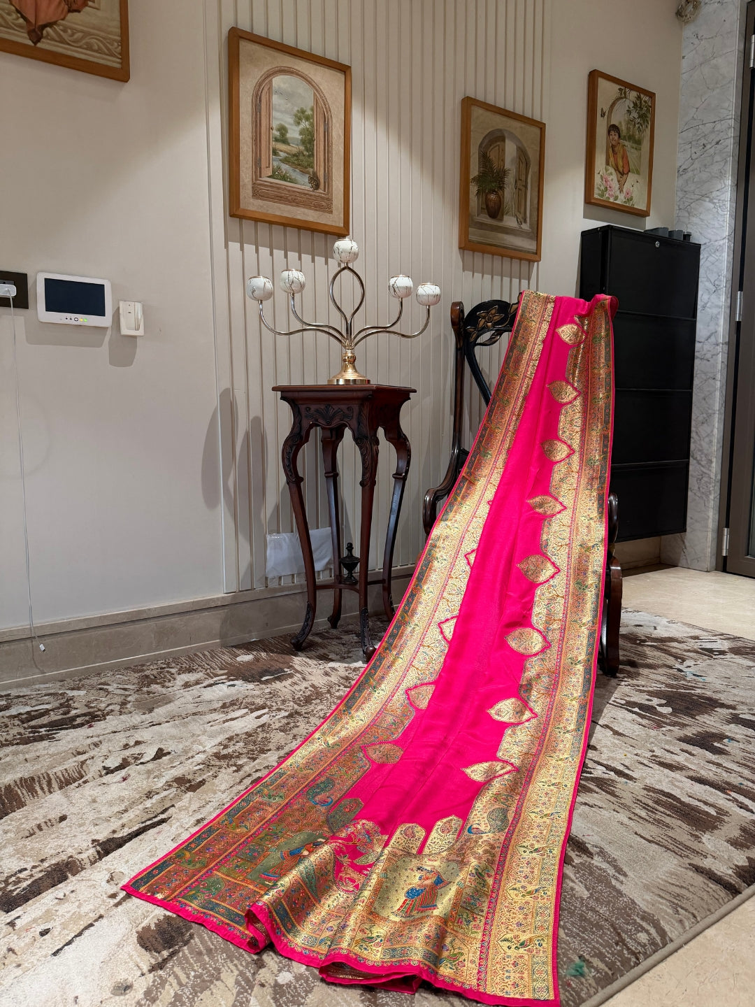 Rani Pink Kashmiri Woven Saree with Temple Buta Border and Rich Story ...
