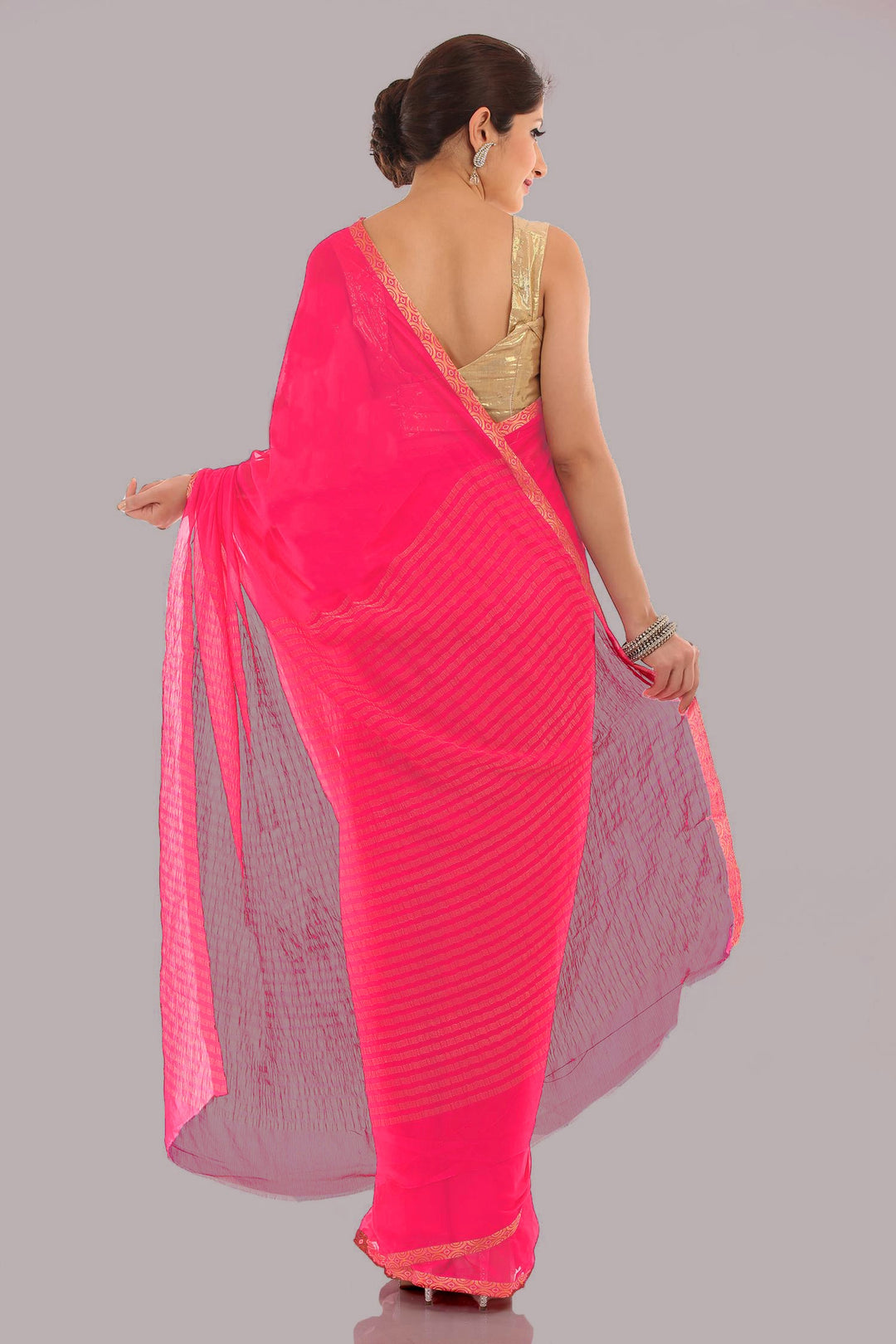 RTSY6918 Rani Pink Chiffon Solid Saree With Swarovski Work – Chhabra 555