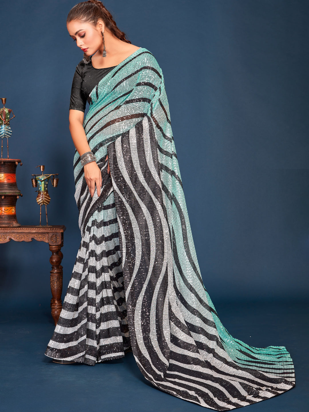 DCMB1406 Bling Party Wear Saree with Allover Sequin Embellishments ...